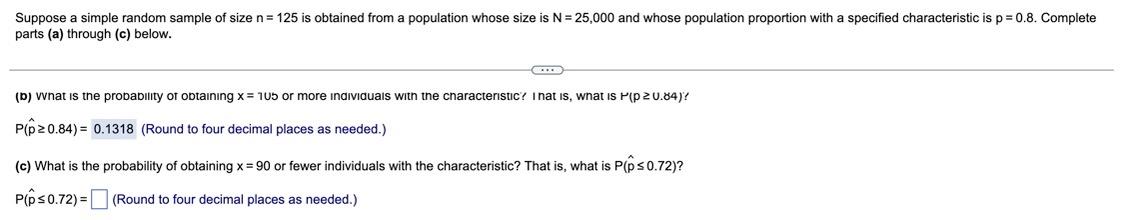 Solved Suppose a simple random sample of size n= 125 is | Chegg.com
