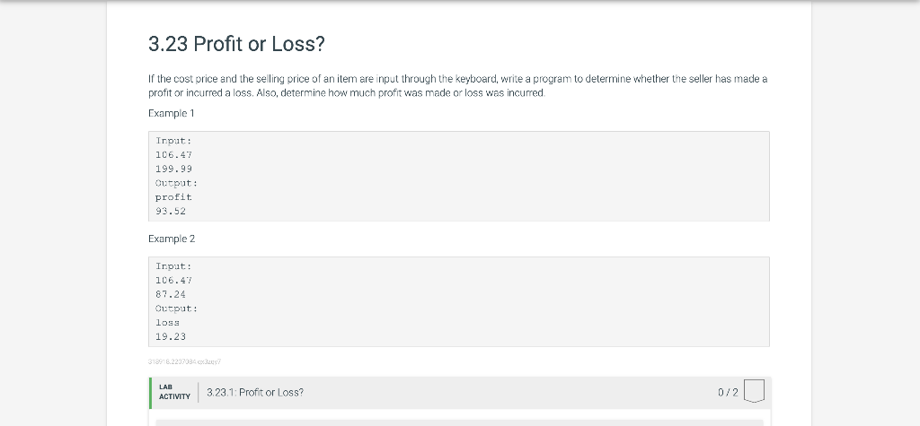Solved 3.23 Profit or Loss? If the cost price and the | Chegg.com