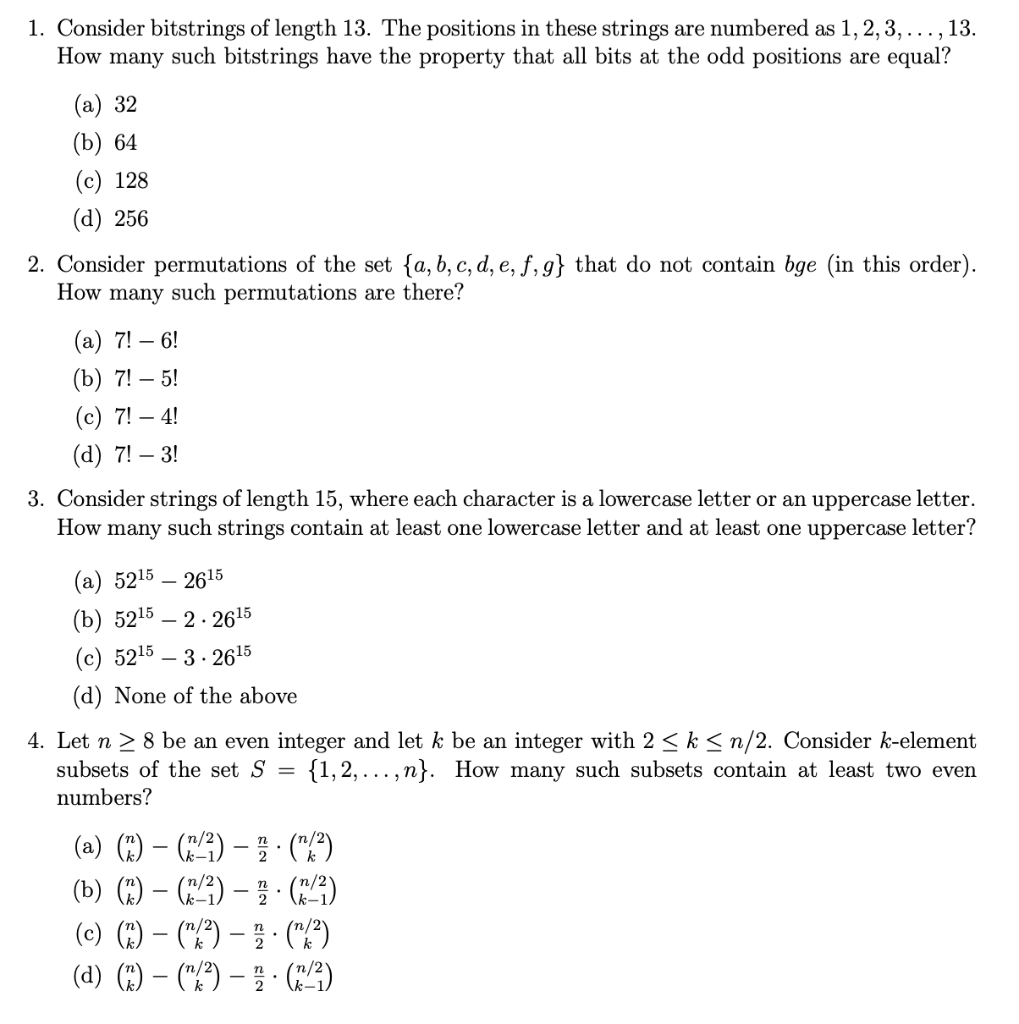 Solved 1. Consider bitstrings of length 13. The positions in | Chegg.com