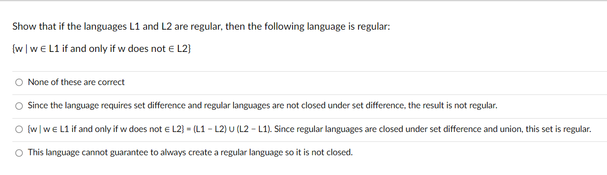 Solved Show that if the languages L1 and L2 are regular, | Chegg.com