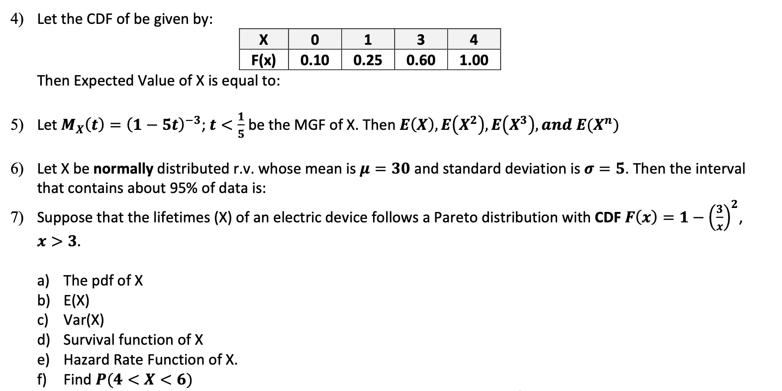 Solved 4) Let the CDF of be given by: Х F(x) Then Expected | Chegg.com