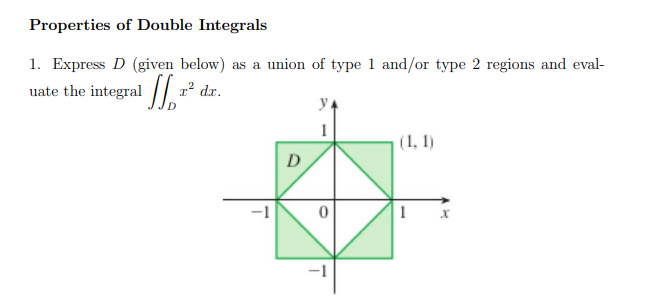 Properties of Double Integrals 1. Express D (given | Chegg.com