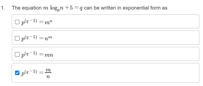 Solved The equation mlogpn+5=q ﻿can be written in | Chegg.com
