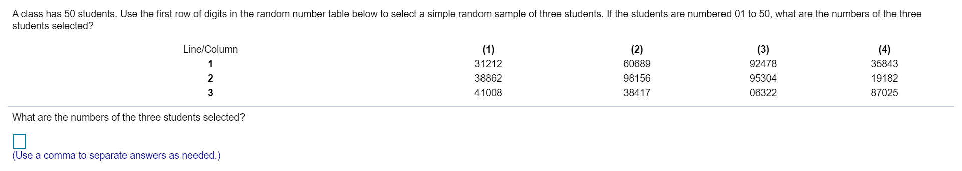 Solved A class has 50 students. Use the first row of digits | Chegg.com