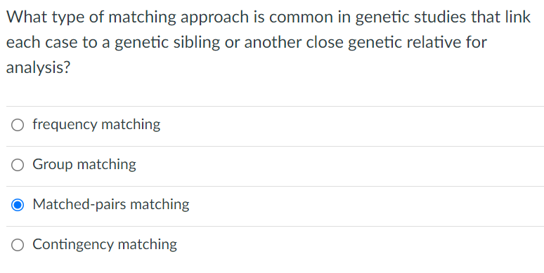 Solved What type of matching approach is common in genetic | Chegg.com