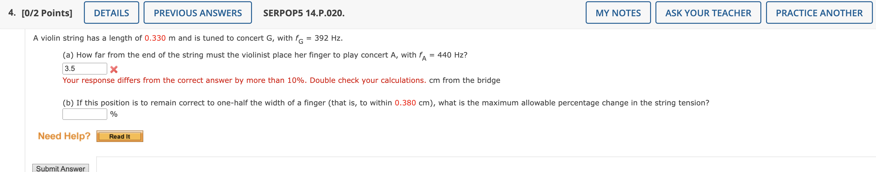 Solved A violin string has a length of 0.330 m and is tuned | Chegg.com