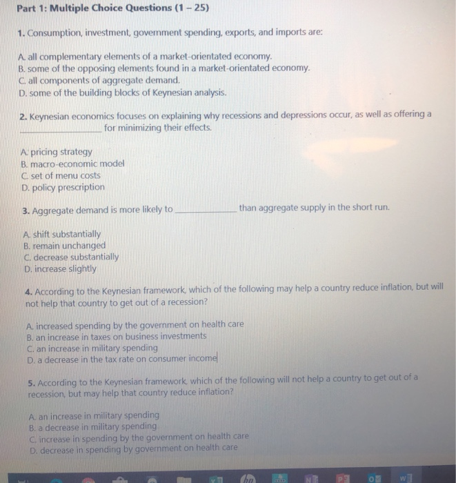 Solved Part 1: Multiple Choice Questions (1-25) 1. | Chegg.com Solved Part 1: Multiple Choice Questions (1-25) 1. | Chegg.com