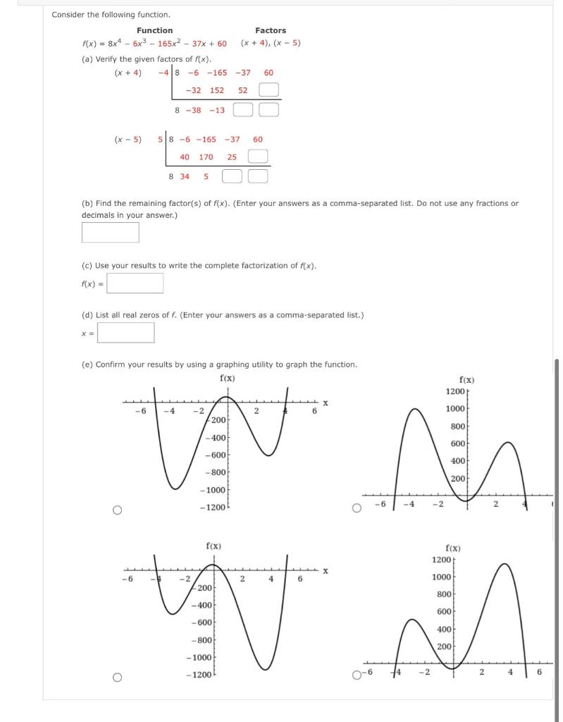 Solved Consider the following function. Function Factors | Chegg.com