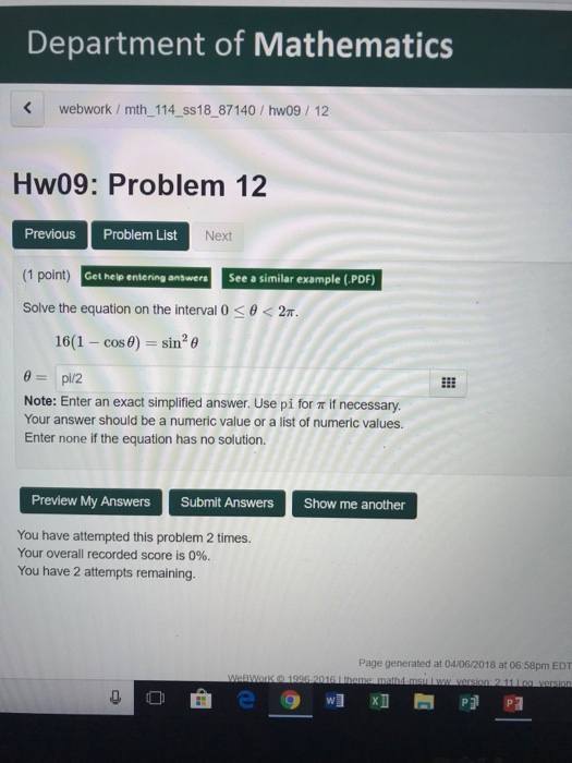 Solved Department of Mathematics webwork /mth_114 ss18 87140 | Chegg.com Solved Department of Mathematics webwork /mth_114 ss18 87140 | Chegg.com