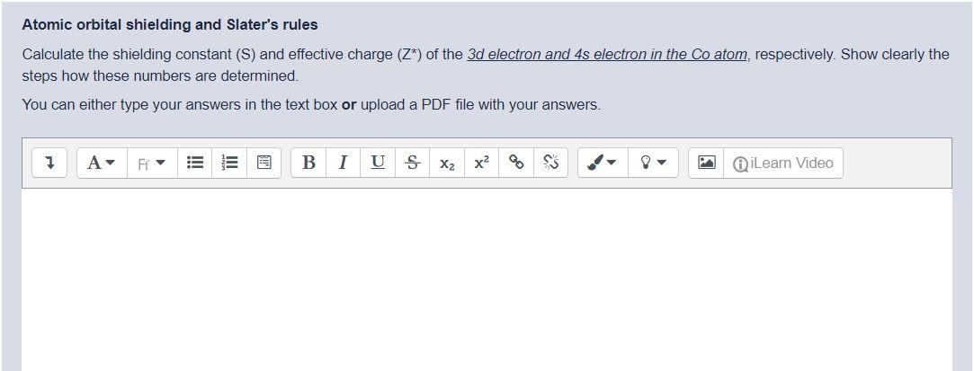 Solved Atomic orbital shielding and Slater's rules Calculate | Chegg.com