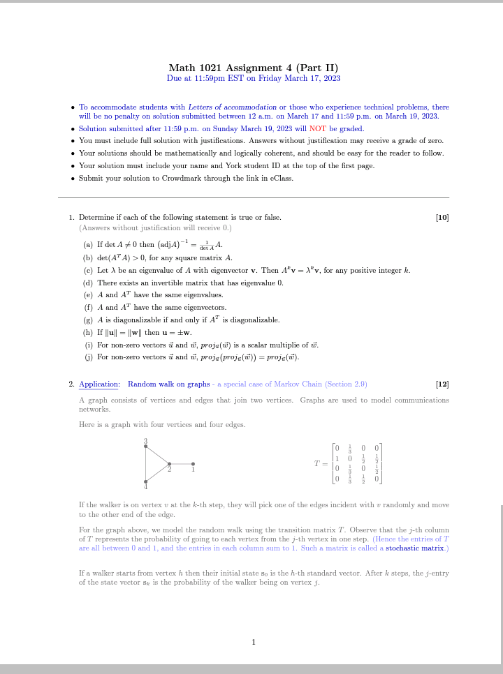 Solved Math 1021 Assignment 4 (Part II) Due at 11:59pm EST | Chegg.com