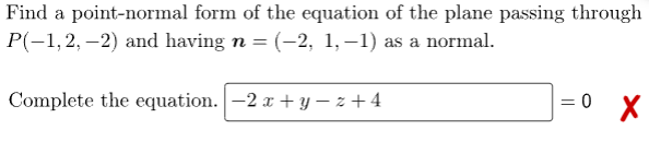 Solved Find a point-normal form of the equation of the plane | Chegg.com