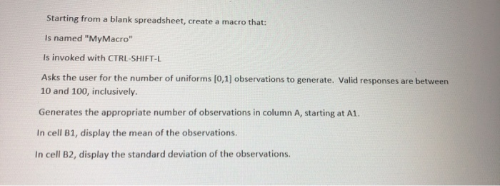 Solved Starting from a blank spreadsheet, create a macro | Chegg.com