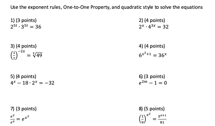 Solved Use the exponent rules, One-to-One Property, and | Chegg.com