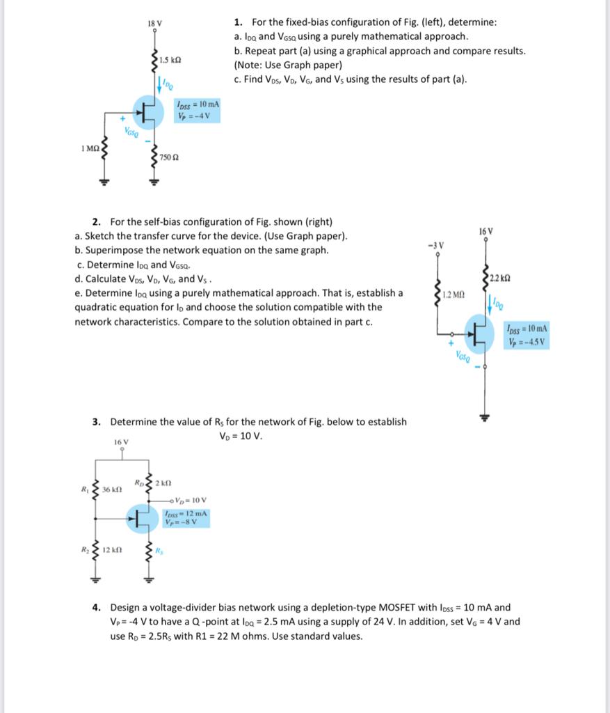 Solved 1. For the fixed-bias configuration of Fig. (left), | Chegg.com