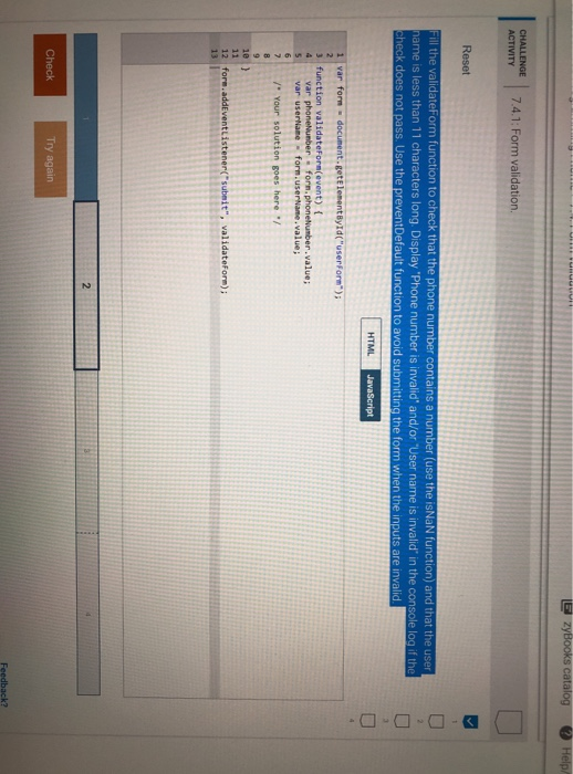 Solved Fill the validateForm function to check that the | Chegg.com