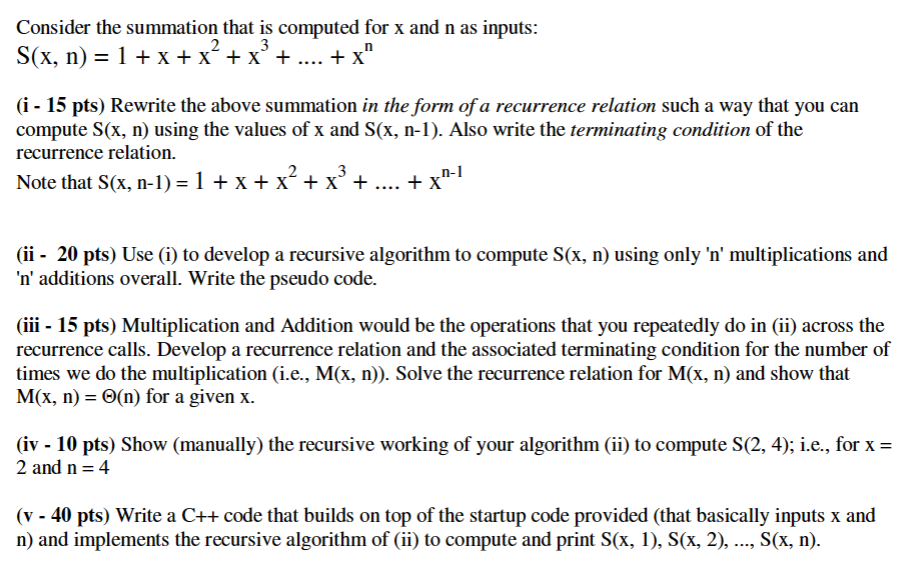 Solved Consider the summation that is computed for x and n | Chegg.com