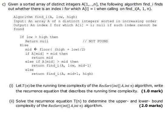Solved c) Given a sorted array of distinct integers | Chegg.com