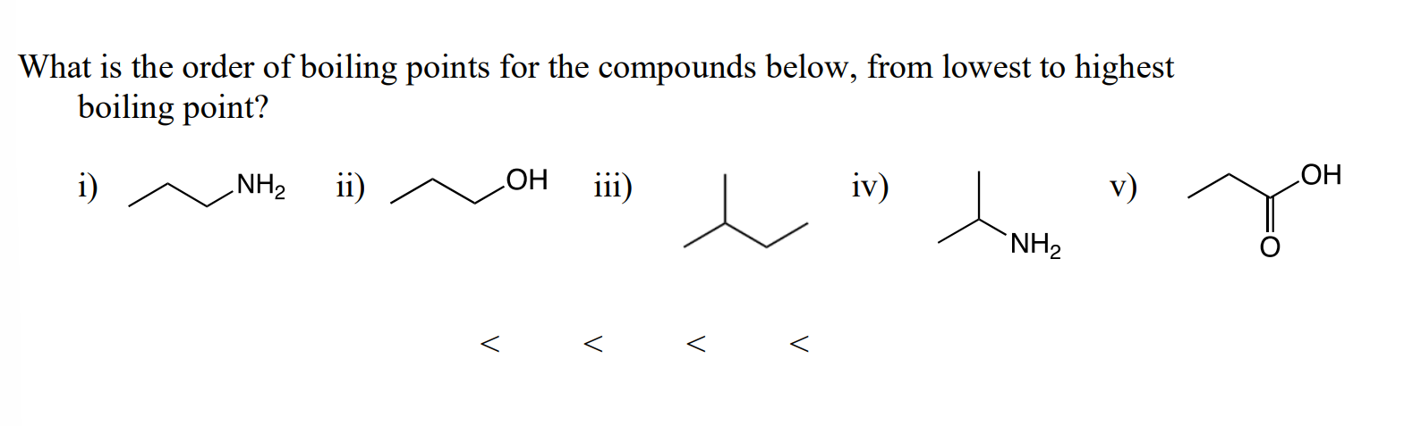 Solved What is the order of boiling points for the compounds | Chegg.com