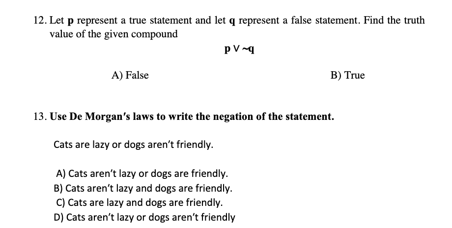 Solved 12. Let p represent a true statement and let q | Chegg.com