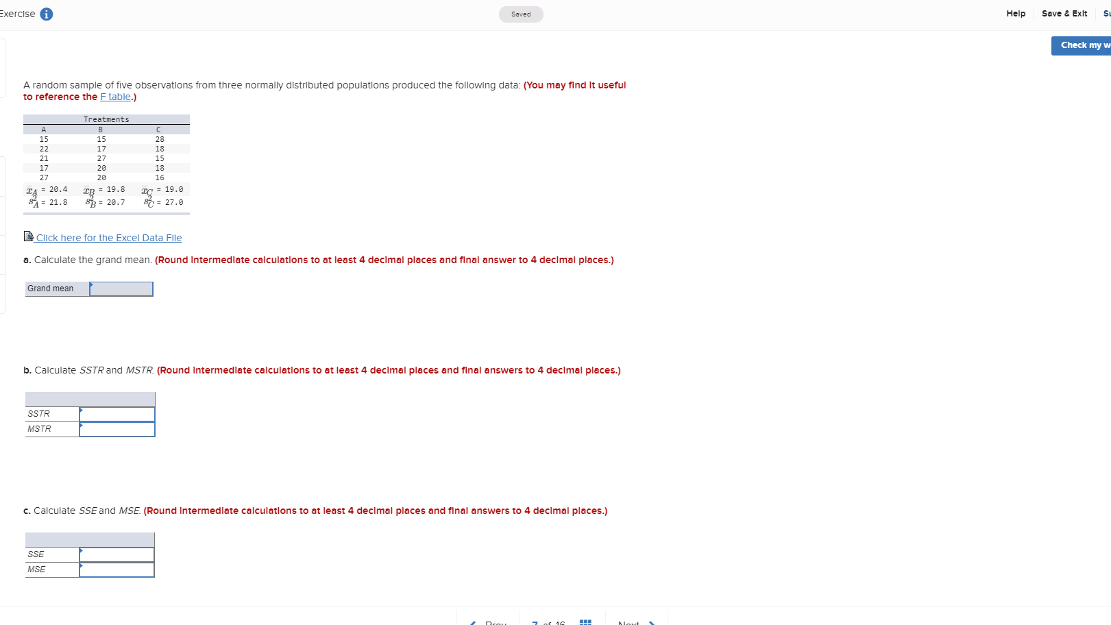 Solved Exercise a Saved Help Save & Exit Su Check my w A | Chegg.com