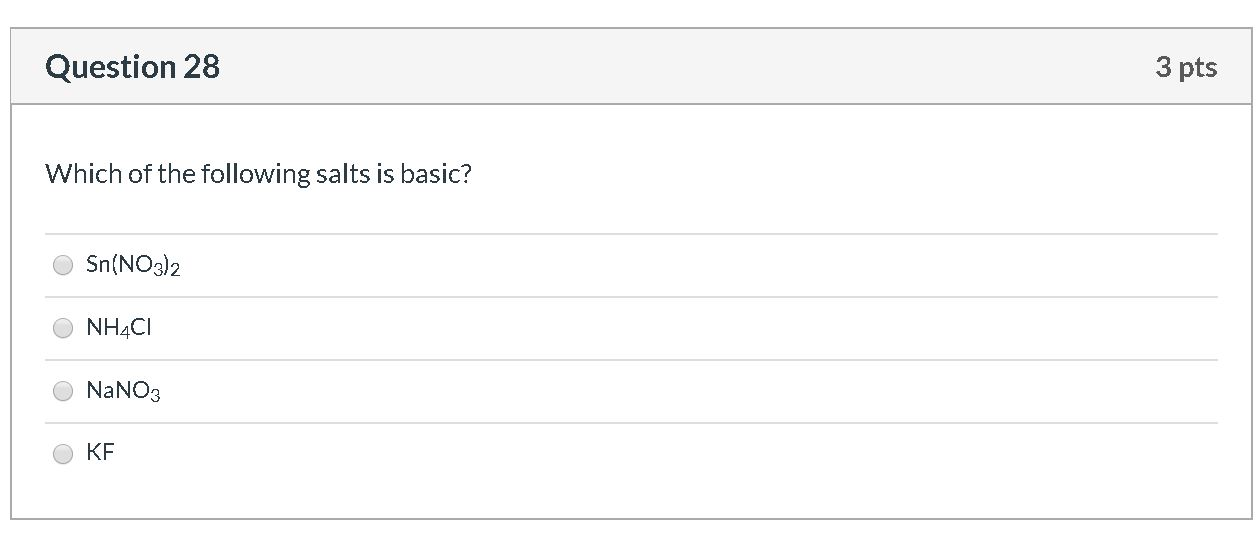 Solved Question 28 3 pts Which of the following salts is | Chegg.com
