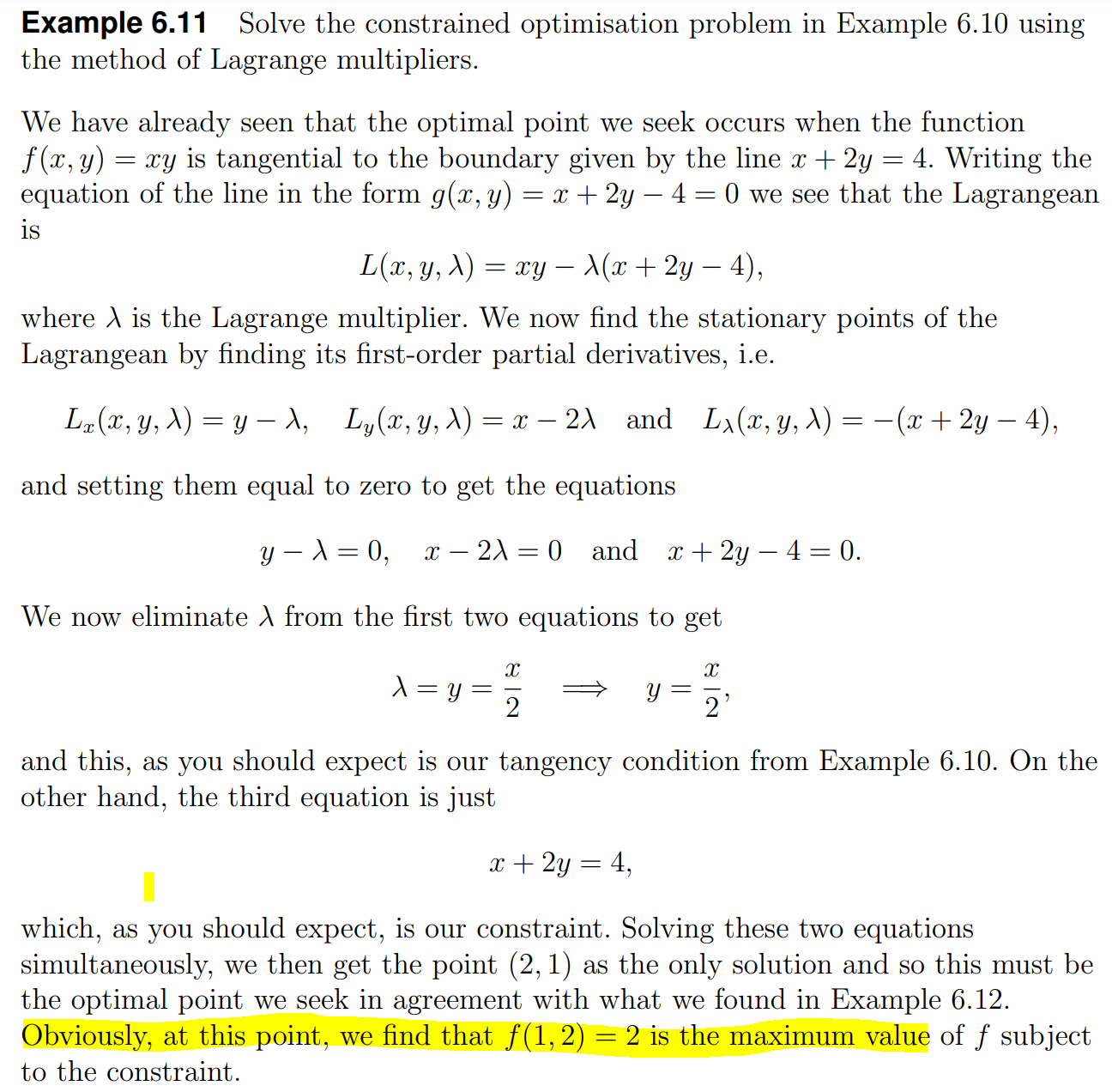 Solved Example 6.11 Solve the constrained optimisation | Chegg.com