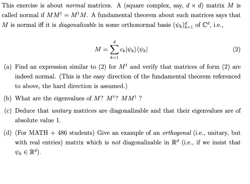 This exercise is about normal matrices. A (square | Chegg.com