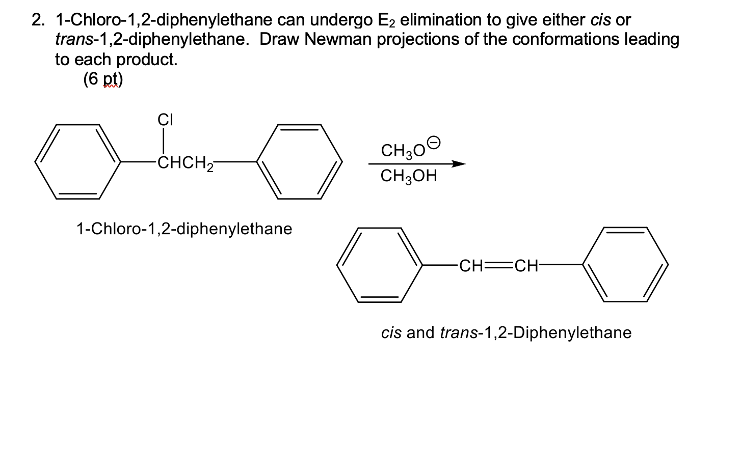 Solved 2. 1-Chloro-1,2-diphenylethane can undergo E2 | Chegg.com