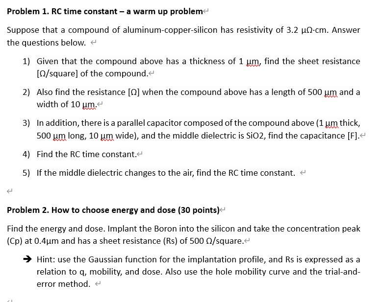 Solved Problem 1. RC time constant - a warm up problem | Chegg.com