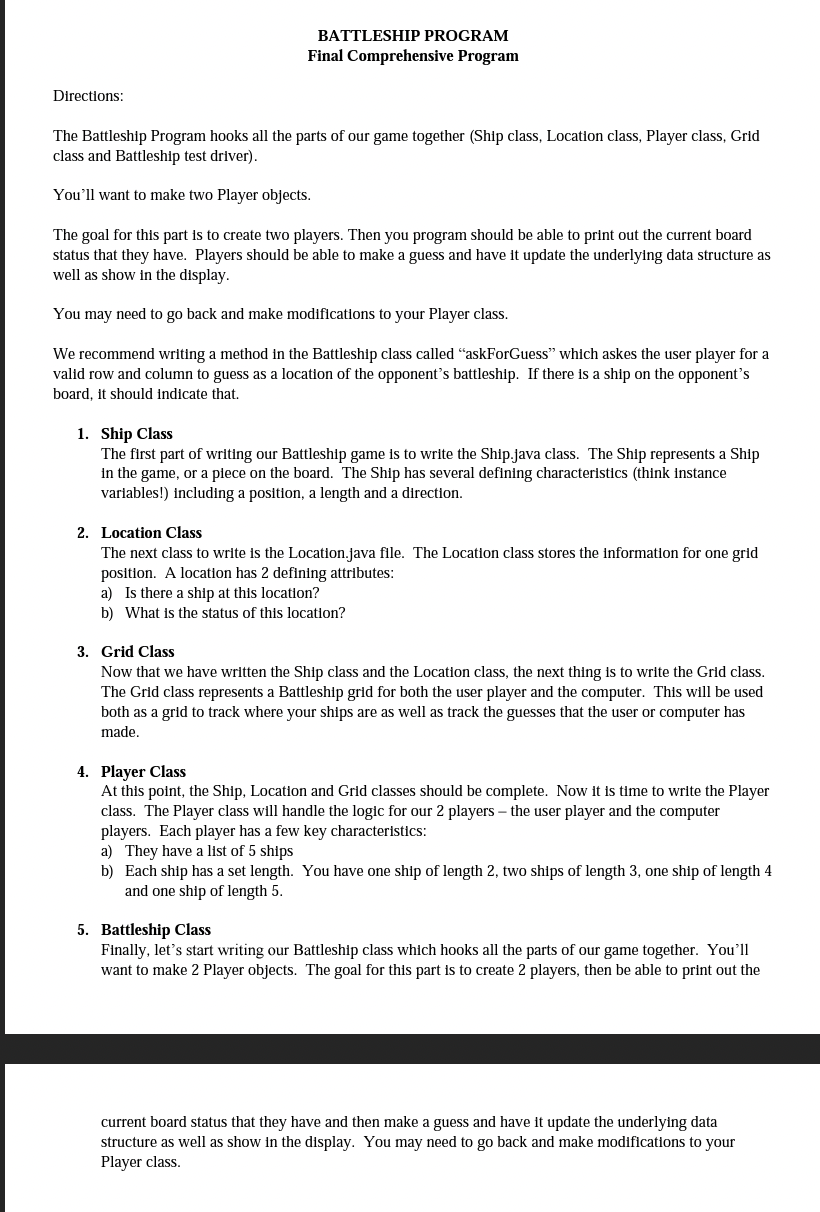 Solved The Battleship Program hooks all the parts of our | Chegg.com