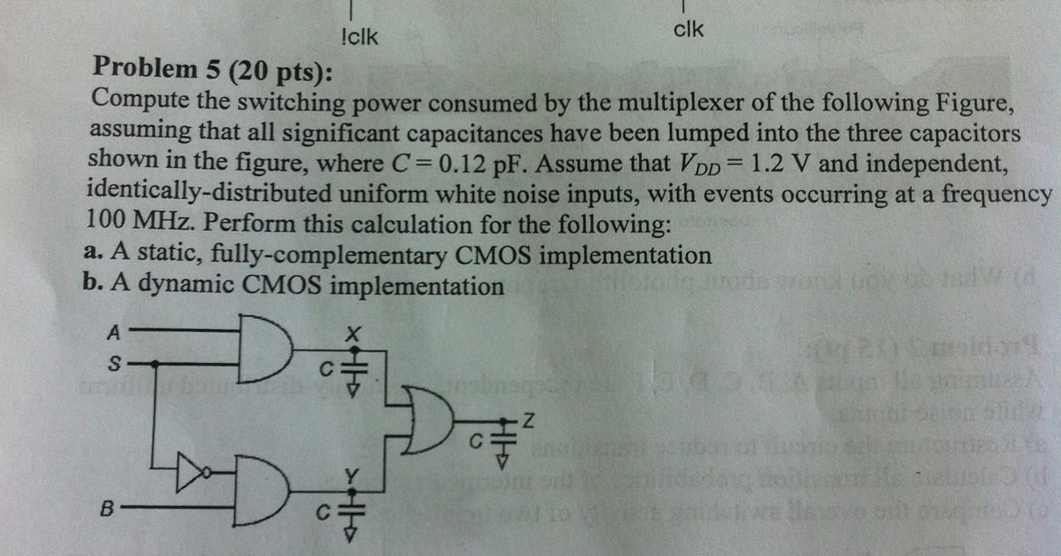 !clk clk Problem 5 (20 pts): Compute the switching | Chegg.com