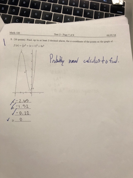Solved 9 0 Math 122 Test 2 - Page 7 of 9 18 5. (10 points) | Chegg.com