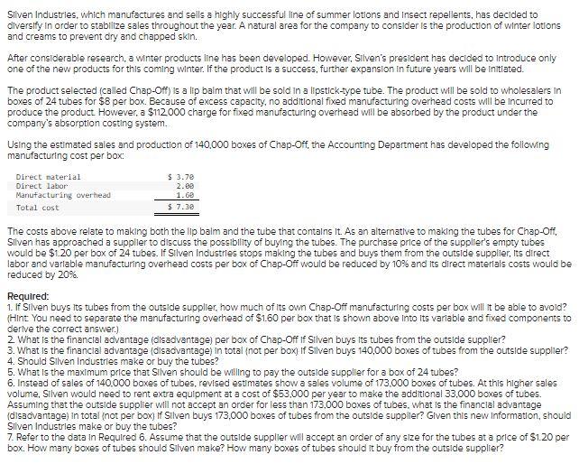 Solved Sliven Industries, which manufactures and sells a | Chegg.com