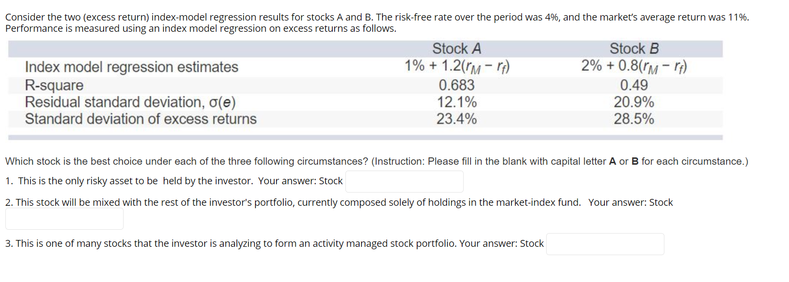 Solved Consider the two (excess return) index-model | Chegg.com