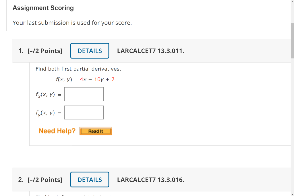 Solved Assignment Scoring Your last submission is used for | Chegg.com