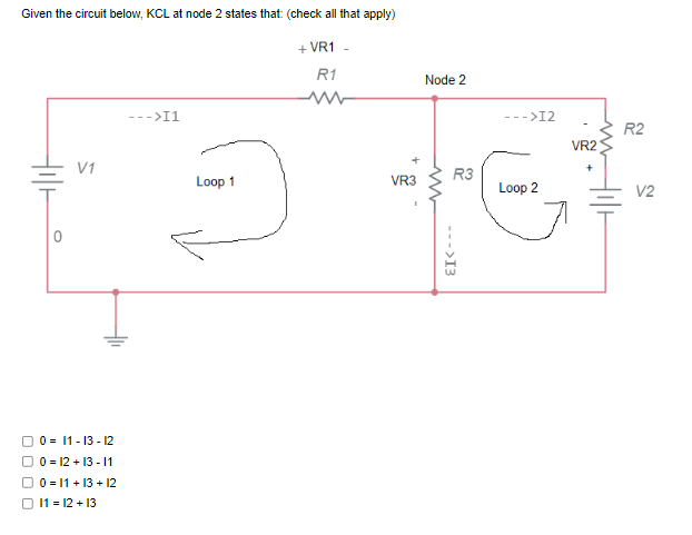 Solved Given the circuit below, KCL at node 2 states that: | Chegg.com