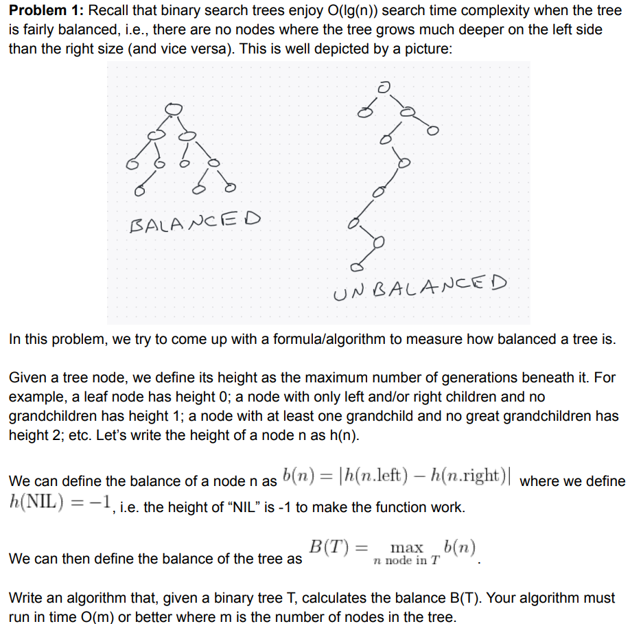 Solved Problem 1: Recall that binary search trees enjoy | Chegg.com
