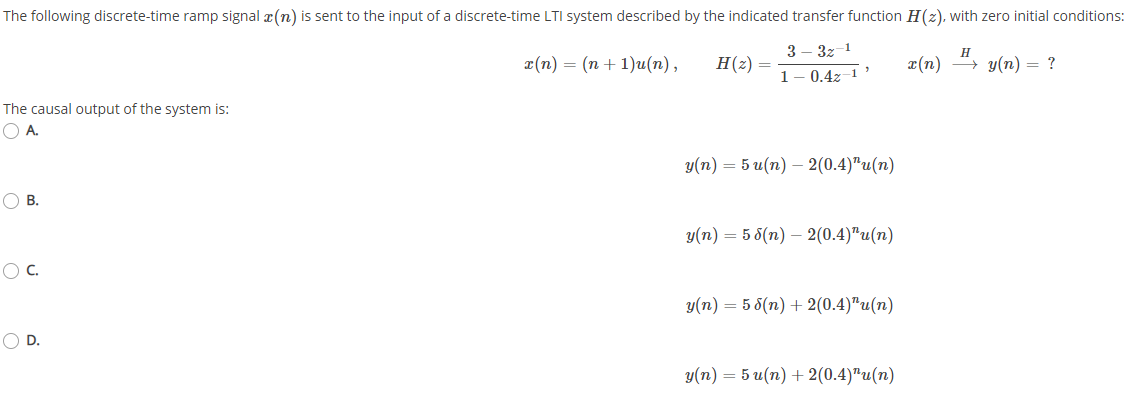 Solved The following discrete-time ramp signal (n) is sent | Chegg.com