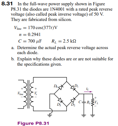 Solved 3.31 In the full-wave power supply shown in Figure | Chegg.com