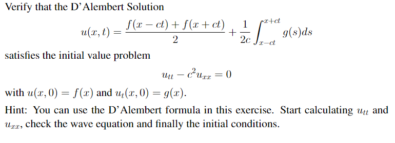 Solved Verify that the D'Alembert Solution | Chegg.com