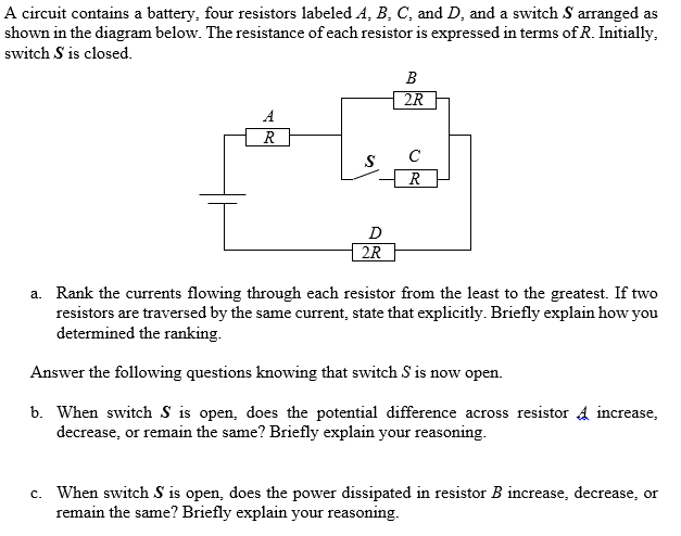 Solved A circuit contains a battery, four resistors labeled | Chegg.com