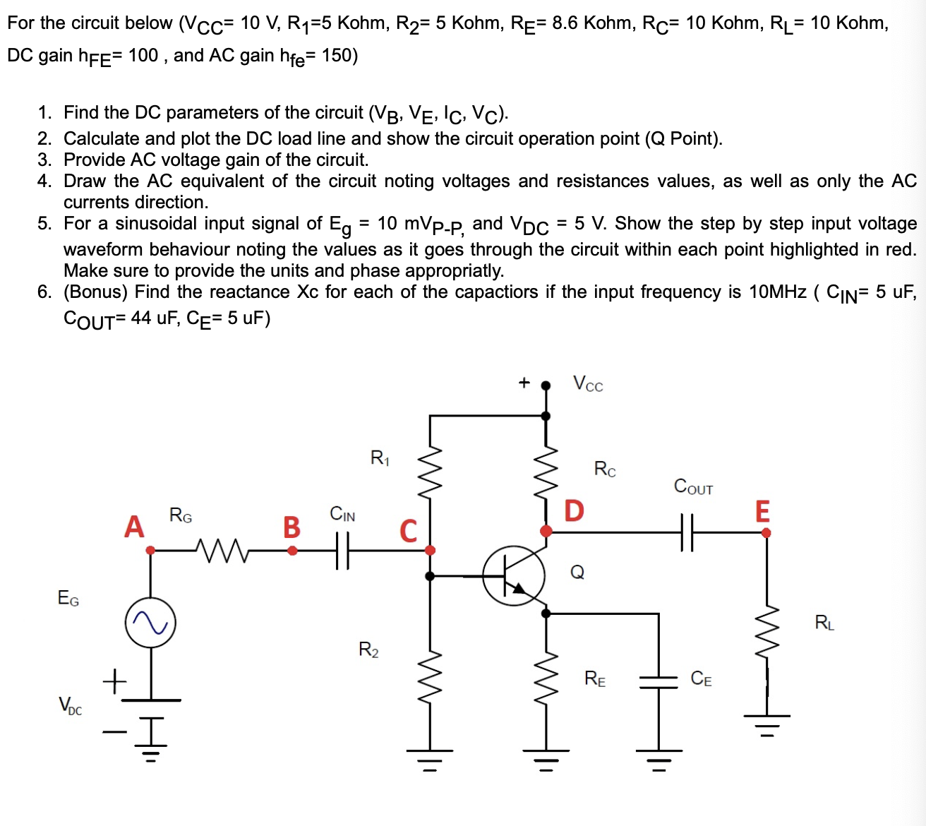 Solved For the circuit below (VCC=10 | Chegg.com
