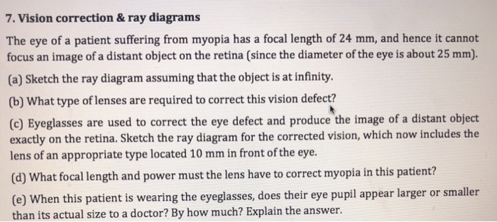 Solved 7. Vision correction & ray diagrams The eye of a | Chegg.com