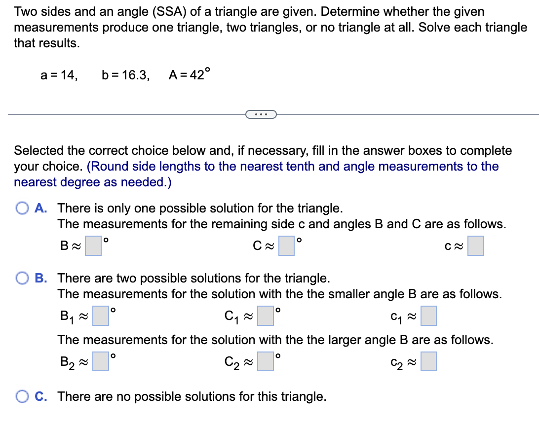 Solved Two sides and an angle (SSA) ﻿of a triangle are | Chegg.com