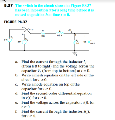 Solved 8.37 The switch in the circuit shown in Figure P8.37 | Chegg.com