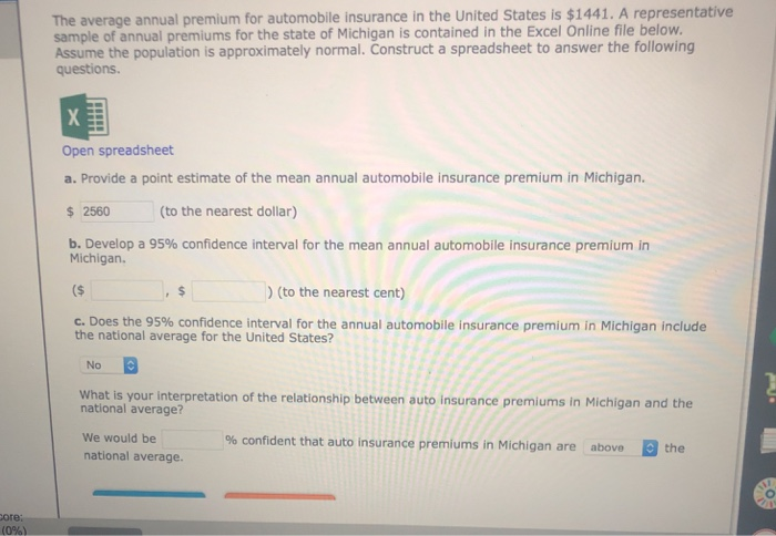 The average annual premium for automobile insurance | Chegg.com