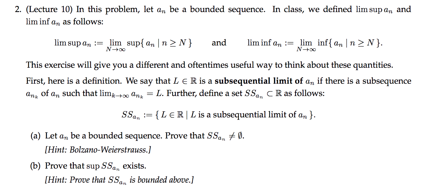 2. (Lecture 10) In this problem, let an be a bounded | Chegg.com
