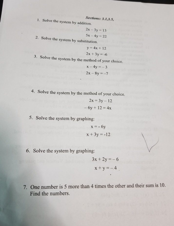 Solved Sections: 3.1,3.5, 1. Solve the system by addition 2x | Chegg.com