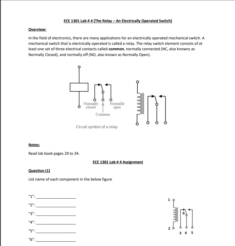 Solved ECE 1301 Lab # 4 (The Relay - An Electrically | Chegg.com